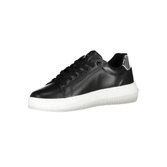 Calvin Klein Leather with Contrast Sole Sneakers - Black