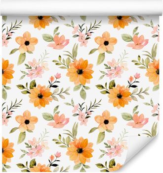 OEM Carta Da Parati Con Fiori Bianchi, Crema E Beige Per Soggiorno E Camera Da Letto 50x1000 Cm
