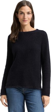 Tom Tailor Damen 1049152 Strickpullover aus Federgarn, 39241-Black Stripe with Featheryarn, XL
