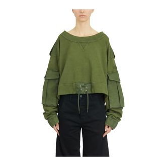 Dsquared2 Femme, Sweatshirts et sweats à capuche, Vert, Taille: 38 FR SweaT-shirt ras du cou multipoches