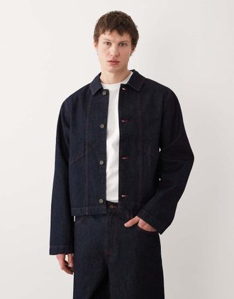 Asos Harrington-Jeansjacke in Raw Indigo, Kombiteil-Marineblau