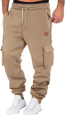 Generic DENGJIAMY Pantalon de survêtement cargo pour homme pantalon de travail tendance avec plusieurs poches uni coupe régulière cordon de serrage taille éla