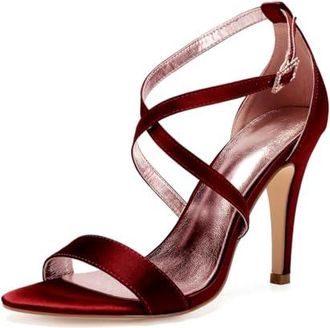 Generic Mari&eacute;e Escarpins Femme Bout Ouvert Btide Cheville Boucle Sandales Chaussures De Mariee Bal Stylet Talons 10.5Cm,Burgundy,39 EU