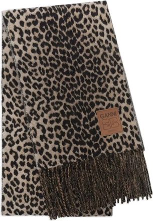 Ganni leopard fringed scarf - Nude