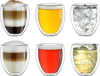 Creano Verres &agrave; double paroi 250 ml DG-Bully, lot de 6, grand verre thermo &agrave; double paroi en verre borosilicat&eacute;, verres &agrave; caf&eacute;, verres &agrave; th&eacute;, verres &agrave; latte,