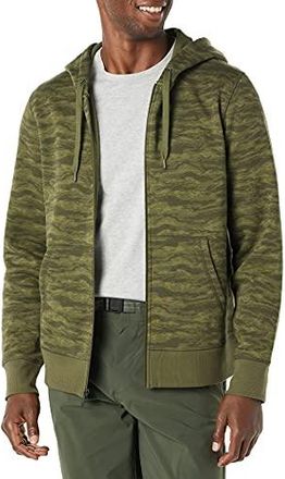 Amazon Essentials Sweat à Capuche en Polaire avec Fermeture Éclair intégrale (Grandes Tailles Disponibles) Homme, Vert Camouflage Abstrait, L