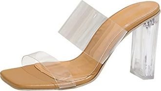 Generic Pantoufles d&eacute;t&eacute; ouvertes pour femme - 39 - Antid&eacute;rapantes - Talon bloc - Sandales plates transparentes - Ceinture carr&eacute;e - Bout ouvert - Sandales &agrave; ta