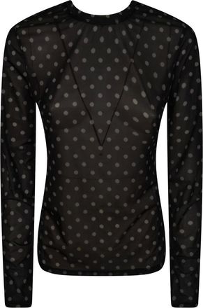 Ganni Femme, Blouses et Chemises, Noir, Taille: 32 FR T Shirt Manica Lunga Extrafine Stampa Pois