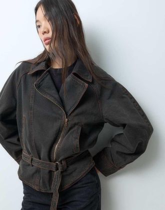 Levi's 80er Denim-Bomberjacke mit Taillenzug in Braun-Keine Farbe