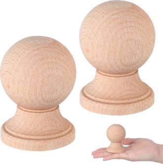Valiclud 2 St&uuml;ck Teiliges Holz Endkappen aus Massivem Holz Klassische Kugel Form Nat&uuml;rliche Oberfl&auml;che Unbemalte M&ouml;beldekoration Vielseitig f&uuml;r Treppen und M&ouml;b