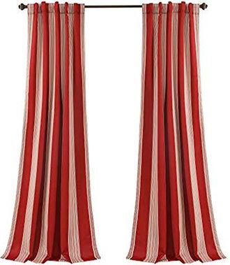 Lush Décor Julia gestreifte Vorhänge, Raumverdunkelung, gestreiftes Fensterpaneel-Set für Wohnzimmer, Esszimmer, Schlafzimmer (Paar), 213,4 x 132,1 cm, Rot