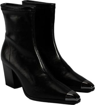 Desa Bottes Hautes pour Femme - Tige en Similicuir, Talons carr&eacute;s, Bout Pointu, &agrave; Enfiler | Noir - 36