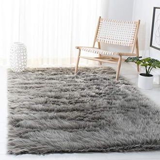 Safavieh Modern Teppich für Wohnzimmer, Esszimmer, Schlafzimmer - Faux Fur Collection, Hoher Flor, Grau, 122 X 183 cm