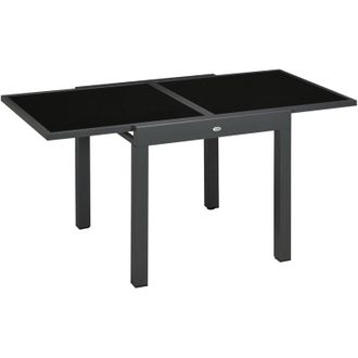 OUTSUNNY Table extensible de jardin grande taille dim. dépliées 160L x 80l x 75H cm alu métal époxy anthracite plateau verre trempé noir