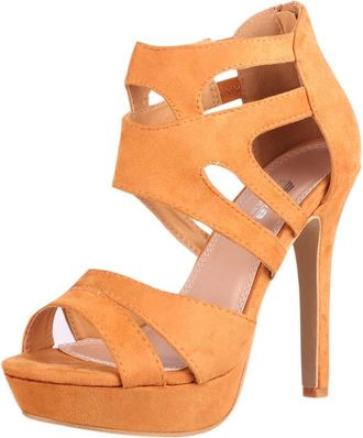 Elara Damen Pumps Offen Stilettos High Heels Chunkyrayan LL85-Camel-41