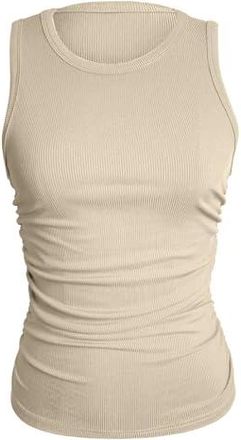 Generic Women Ribbed Vest Tops Summer Solid Colour Slim Fit Tank Tops Ladies Crewneck Blouse Casual Sleeveless Sexy Basic Shirts F-278