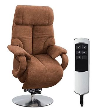 Cavadore TV-Sessel Istanbul / Fernsehsessel mit Aufstehhilfe & elektrisch verstellbarer Relaxfunktion / 2 E-Motoren / 80 x 115 x 79 / Lederoptik: Cognac