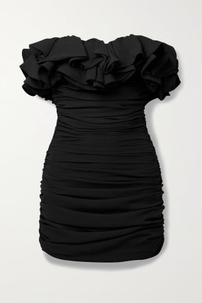 Nervi Emanuelle Schulterfreies Minikleid Aus Gerafftem Cr&ecirc;pe Mit R&uuml;schen - Schwarz
