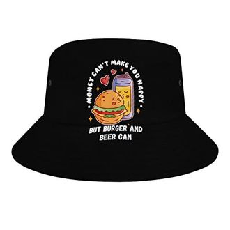 Generic Un Hamburger Et Une Bière Peuvent Vous Rendre Heureux (1) Bob Chapeau Pliable Chapeau Pêche Anti-UV Casquettes Visières pour Camping Été Voyage