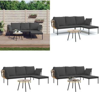 vidaXL 3-tlg. Garten-Lounge-Set mit Kissen Dunkelgrau Poly Rattan - Gartenm&ouml;bel - Rattan