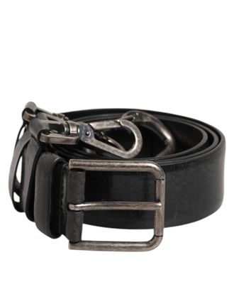 Dolce & Gabbana Mens Black Key Ring Clip Attachments Buckle Belt Horse