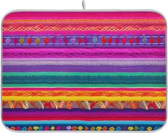 Generic Abtropf Unterlage Bunte Streifen Abtropfmatte Multifunktionalen Geschirrabtropfmatte Verhindert Flecken Geschirrunterlage 41X46cm Für Küche, Geschirr,