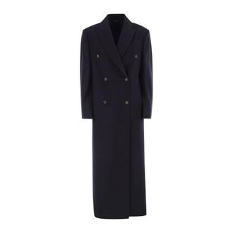 Brunello Cucinelli Zweireihiger langer Mantel aus Wollmischung - - Coats - Damen - Blau - XS