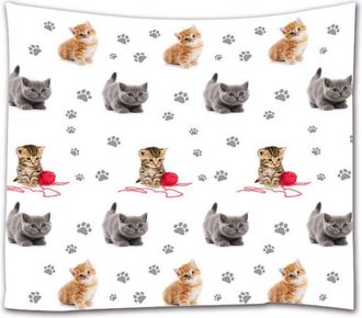 A.Monamour Wandteppiche Süße Katzen Pfotenabdruck Tiermotiv Weißer Hintergrund Stoff Wandteppich Wanddekoration Wandbehänge Vorhang Für Schlafzimmer Wohnzimmer S