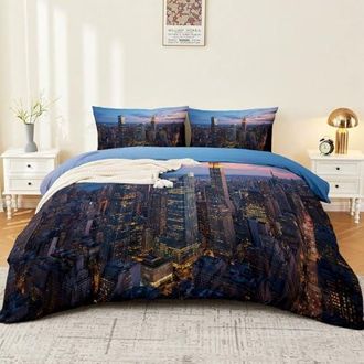 Generic Housse de Couette 200 x 200 cm, Impression Microfibre Parure de lit Coucher De Soleil New York Ville Sc&egrave;ne De Rue Th&egrave;me - D&eacute;cor Chambre Doux Housse de