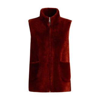 Kiton Burgundy Shearling Sleeveless Jacket - - Jackets - Damen - Rot - L