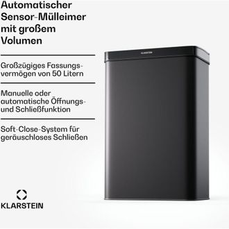 Klarstein Klarstein - Sensor-M&uuml;lleimer 50L - ber&uuml;hrungslos & hygienisch, Edelstahl, Soft-Close, ideal f&uuml;r K&uuml;che & B&uuml;ro, K&uuml;chen-M&uuml;lleimer