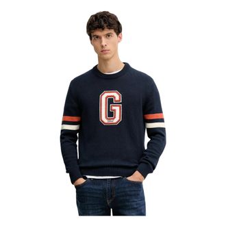 GANT Graphic Badge C-Neck - - Knitwear - Herren - Blau - M