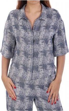 Emporio Armani Femme, Blouses et Chemises, Gris, Taille: 46 FR Check Linen Gauze Shirt