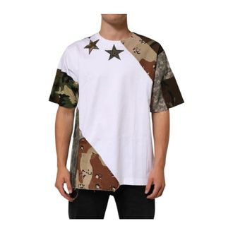 Dolce & Gabbana Homme, Tops, Multicolore, Taille: S T-shirt en coton &agrave; patchwork camouflage
