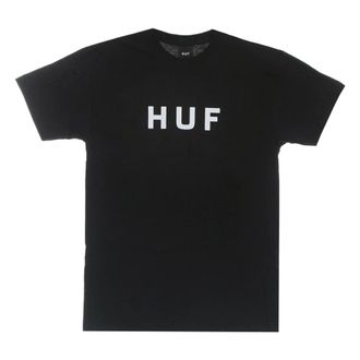 HUF Huf, Homme, Tops, Noir, Taille: L Tee-shirt Noir avec Logo Manches Courtes