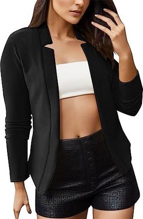 Generic Vestes pour femmes 2026 &agrave; la mode d&eacute;contract&eacute;e unie &agrave; manches longues ouvert sur le devant crant&eacute; costume cardigan veste manteau, Noir, XXL