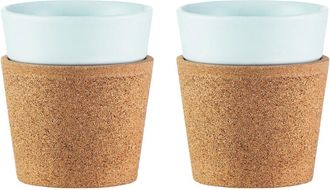 Bodum 11581-109 Bistro Tassen- Set 2 Stück, Porzellan, Kork/Weiß, 0.17 L, 7.4 x 5.5 x 8 cm, 2 Einheiten