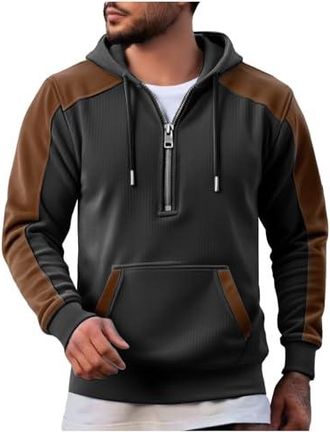 Generic Sweat à capuche doublé thermique pour homme, pull dhiver à manches longues pour activités de plein air, Noir, XXL