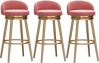 Generic Drehbarer Barhocker Aus Samt mit R&uuml;ckenlehne, Goldener Fu&szlig;st&uuml;tze, 3Er-Set, Drehbar, f&uuml;r K&uuml;cheninsel Und Tresen, Rosa