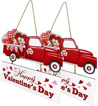 BESPORTBLE 2 St&uuml;ck Valentinstag Holz T&uuml;rschild Fahrzeugform H&auml;ngende Wanddekoration Glattes Holz mit Klaren Drucken Romantische Valentinstagsdeko f&uuml;r Zuhause