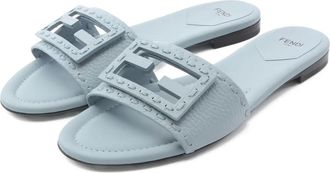 Fendi sandales en cuir à boucle logo - Bleu