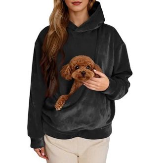 Generic Sweat a Capuche Femme Hiver avec Poche Kangourou et Poche de Transport pour Animal - Veste à Capuche Douce et Confortable Pull de Transport pour Chat 
