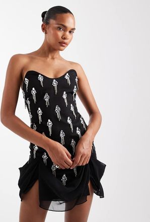 Asos Robe courte et ornementée effet drapé à taille corset - Noir