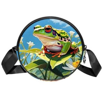 Generic Sac &agrave; bandouli&egrave;re rond rond pour femme, motif grenouille, avec fermeture &eacute;clair, bretelles r&eacute;glables, style d&eacute;contract&eacute;