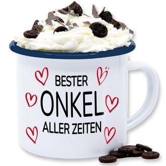 Shirtracer Emaille Tasse Blechtasse - Tassen - Geburtstagsgeschenk Bester Onkel aller Zeiten Geschenk Weihnachten I - 300 ml - Wei&szlig; Blau - geschenke beste f&uuml;r de