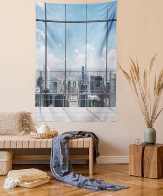 Abakuhaus Urban Wandteppich, Modernes Büro Arbeitsplatz Blick auf Stadt Architektur Zeitgenössischer Plan, aus Weiches Mikrofaser Stoff Wand Dekoration Für Schl