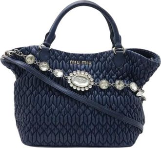 Miu Miu Pre-owned Sac &agrave; main Matelass&eacute; en cuir Nappa orn&eacute; de cristaux - Femme - Pre-owned - Bleu - Taille: ONE Size