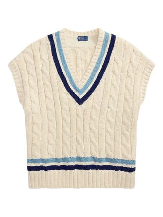 Polo Ralph Lauren d&eacute;bardeur en maille torsad&eacute;e - Blanc