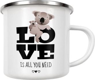 artboxONE Emaille Tasse Koala - Love is All You Need von Pia Kolle - Emaille Becher Typografie