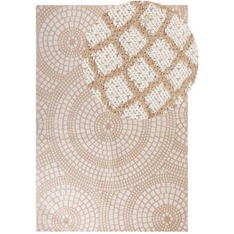 Beliani Teppich Beige u. Wei&szlig; aus Jute 200 x 300 cm Rechteckig Geometrisches Muster Kurzflor Modern f&uuml;r Wohnzimmer Schlafzimmer